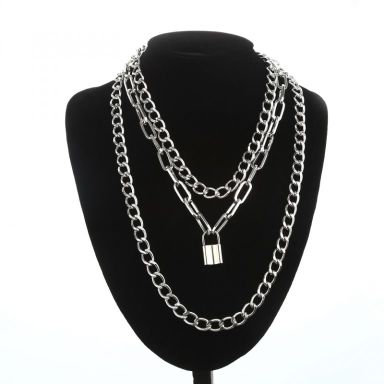 Layered Chain Necklace Neck Chains Lock Pendant Jewelry For Women Punk ...